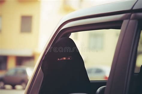 Beautiful Muslim Woman Driving Car Neural Network Ai Generated Stock