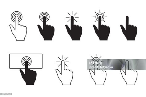 핸드 커서가 버튼을 누릅니다 검지 손가락 클릭 흰색 배경에 격리된 벡터 플랫 일러스트레이션입니다 아이콘에 대한 스톡 벡터 아트