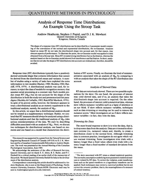 Pdf Analysis Of Response Time Distributions An Example Using The Stroop Task