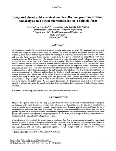 Pdf Integrated Chemicalbiochemical Sample Collection Pre Concentration And Analysis On A