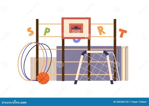 Sports Education Pe Lesson School Gym With Different Equipment For