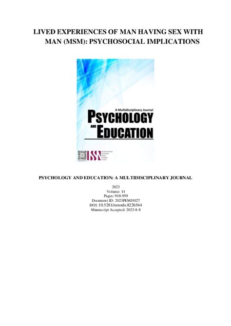 Pdf Lived Experiences Of Man Having Sex With Man Msm Psychosocial