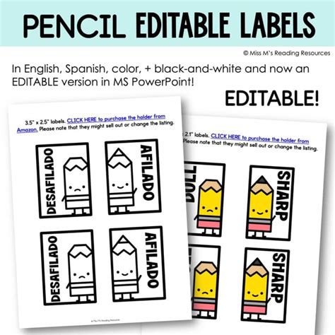 Pencil Cup Labels Editable Sharp And Dull Pencil Labels Classroom Decor
