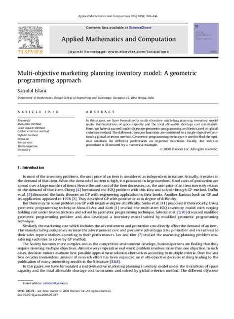 Pdf Multi Objective Marketing Planning Inventory Model A Geometric