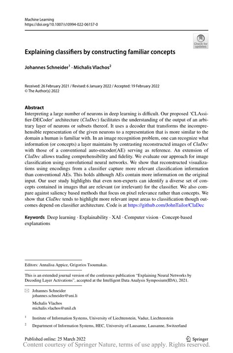 Pdf Explaining Classifiers By Constructing Familiar Concepts