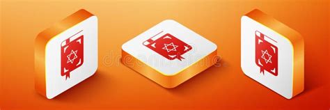Isometric Jewish Torah Book Icon Isolated On Orange Background Book Of