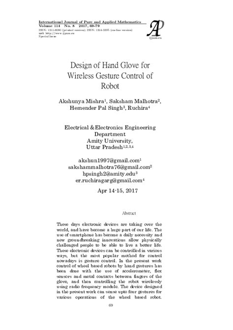 Pdf Design Of Hand Glove For Wireless Gesture Control Of Robot