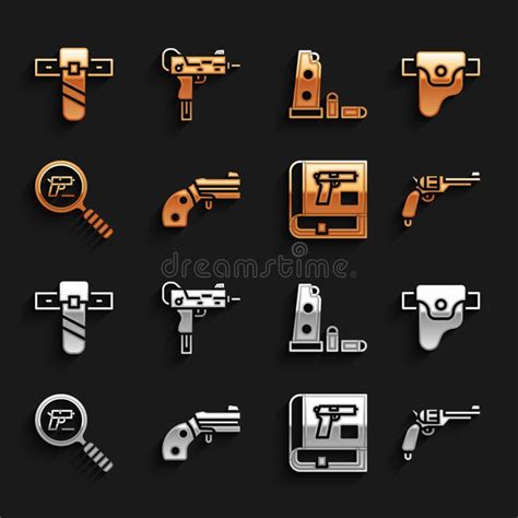 Set Small Gun Revolver Gun In Holster Revolver Book With Pistol Or Pistol Search Magazine
