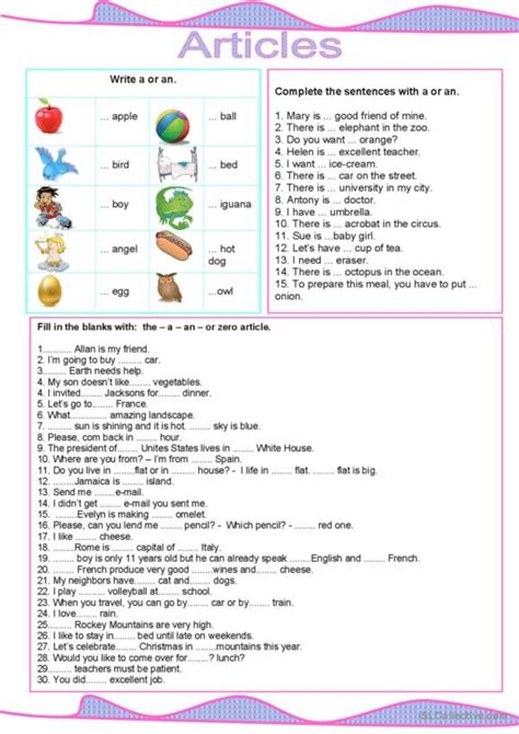24 Articles Zero Article English Esl Worksheets Pdf And Doc