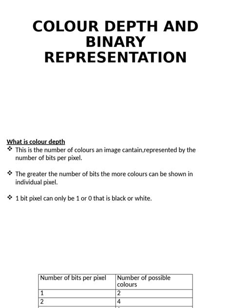 Colour Depth And Binary Representation Pdf