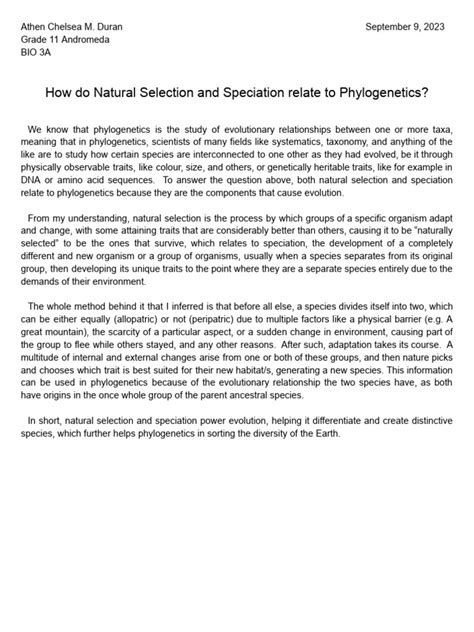 How Do Natural Selection And Speciation Relate To Phylogenetics Pdf