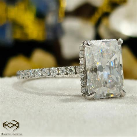 Radiant Cut Lab Diamond Hidden Halo Ring Half Eternity Pave Straight