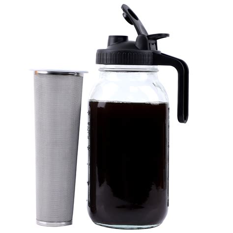 Cold Brew Mason Jar Coffee Maker 64 Oz Wide Mouth Cold Brew Pitcher