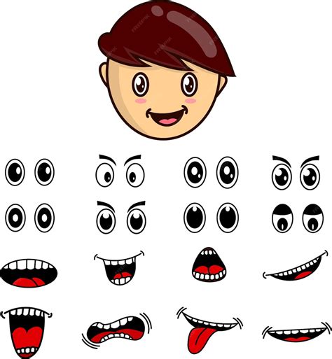 Niño Cara Boca Y Ojos Conjunto Vector Aislado Conjunto De Expresión