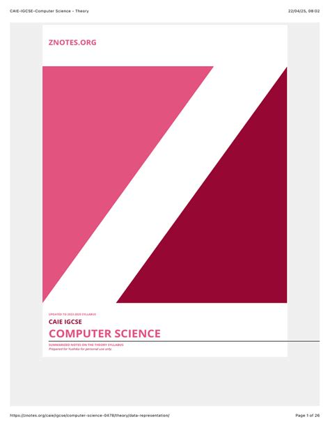 Comp Sci Notes O Levels Pdf Data Compression Image Resolution