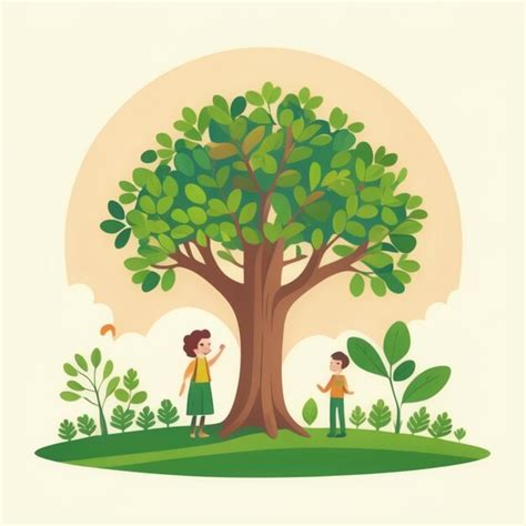 A Drawing Of A Tree With A Girl And A Babe In A Dress Premium AI Generated Image