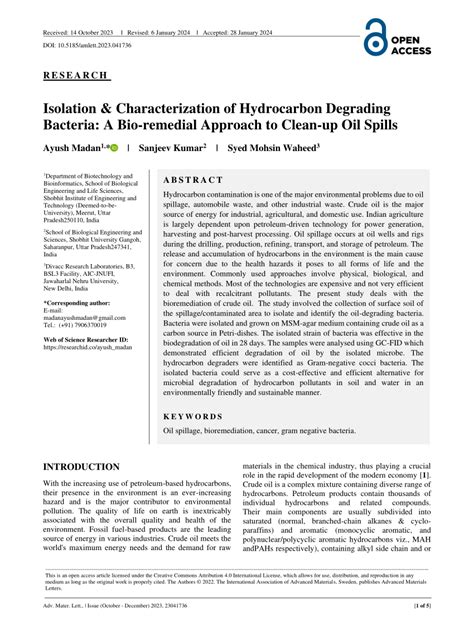 Pdf Isolation And Characterization Of Hydrocarbon Degrading Bacteria A Bio Remedial Approach To