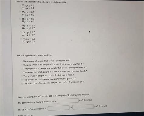 Solved The Null And Alternative Hypothesis In Symbols Would