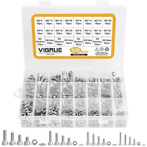 520 Pieces Of M3 M4 M5 M6 Stainless Steel Hexagonal Socket Button