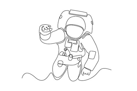 Premium Vector Continuous One Line Drawing Astronaut Floating In Space Outer Space Concept
