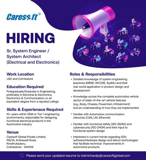 Team Hr Caresoft On Linkedin Systemengineer Systemarchitect Electrical Electronics Uaejobs