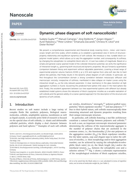 Pdf Dynamic Phase Diagram Of Soft Nanocolloids