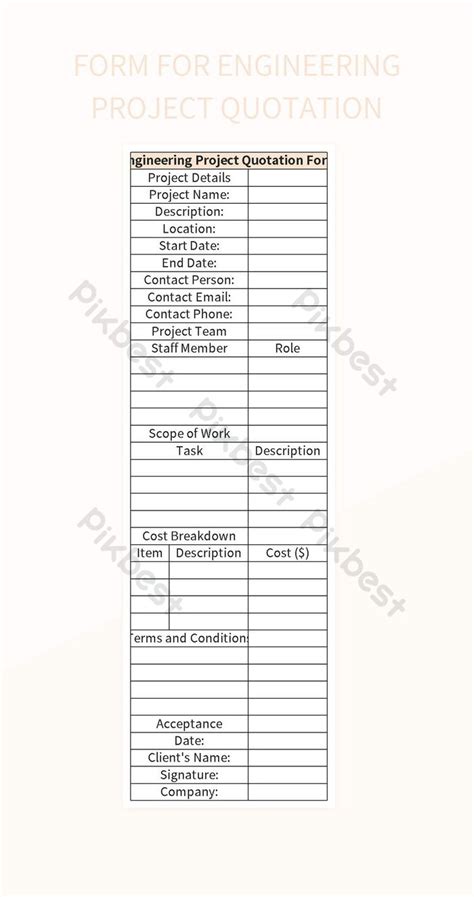 Creating An Effective Form For Engineering Project Quotes Excel