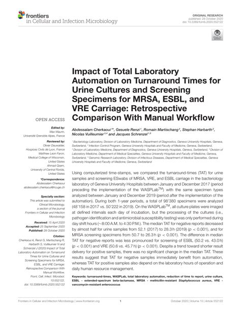 Pdf Impact Of Total Laboratory Automation On Turnaround Times For