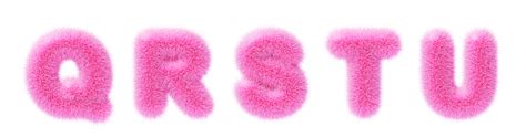 3d 핑크 모피 유형 글꼴 푹신한 알파벳 문자 Q R S T U 렌더링 재미있는 교육 아이들을 위한 털이 많은 질감의 털이 많은 영어 편지 귀여운 퍼지 양모 텍스트는 흰색