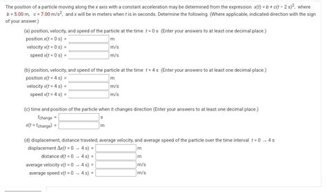 Solved The Position Of A Particle Moving Along The X Axis Chegg