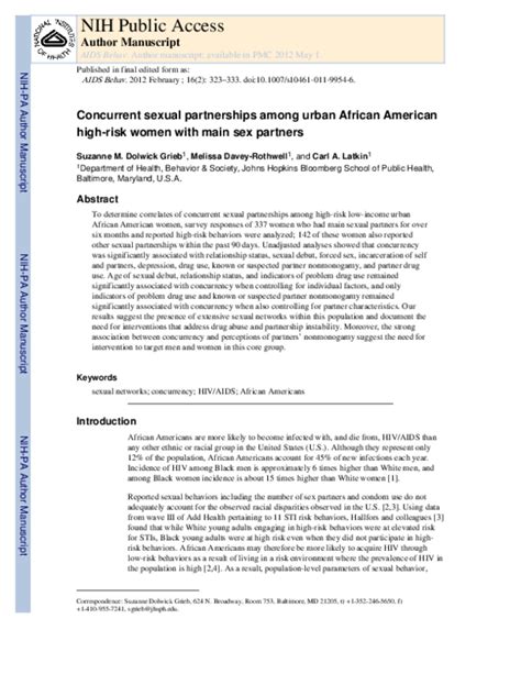 Pdf Concurrent Sexual Partnerships Among Urban African American High Risk Women With Main Sex