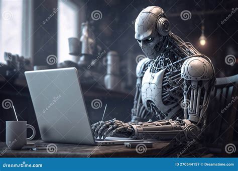 Ai Robot Working On Laptop Generative Ai Stock Illustration Illustration Of Concept Laptop