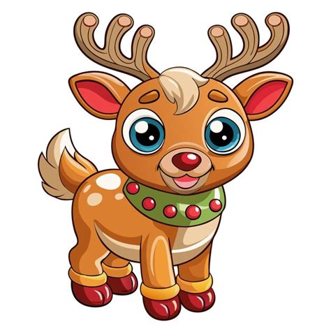 Cute Reindeer Merry Christmas Vector Cartoon Illustration Premium Ai