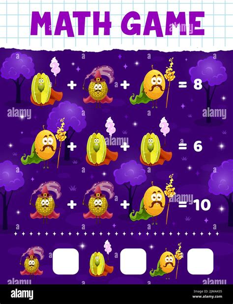Carambola Durian And Melon Wizard Characters Math Game Worksheet Education Maze Cartoon