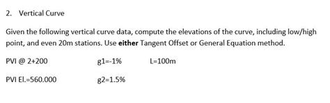 Solved Vertical Curve Given The Following Vertical Curve Chegg