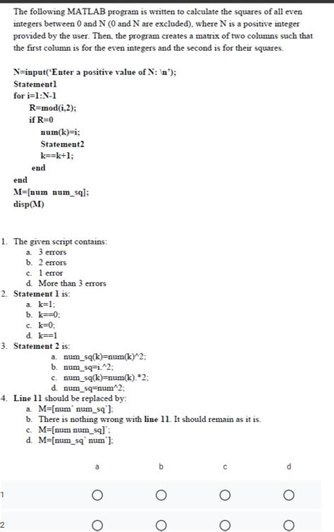 Solved The Following Matlab Program Is Written To Calculate