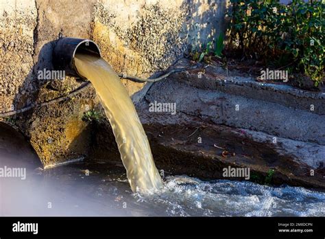 Wastewater Sewage Pipe Dumps The Dirty Contaminated Water Into The