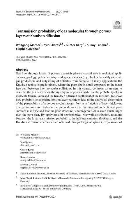 Pdf Transmission Probability Of Gas Molecules Through Porous Layers