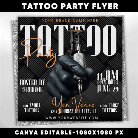 Tattoo Party Flyer Tattoo Artist Tattoo Party Invitation Tattoo Shop