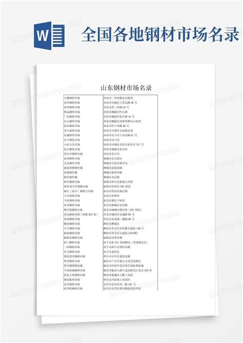 全国各地钢材市场名录Word模板下载 编号lmwdxpvg 熊猫办公