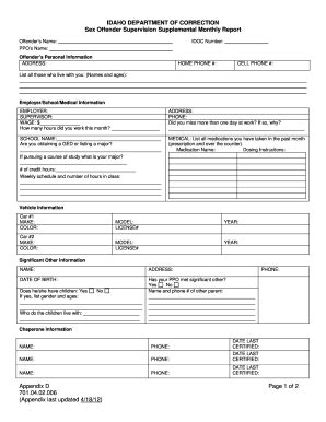 ID Sex Offender Supervision Supplemental Monthly Report Fill And