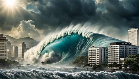 Tsunami Wave Flooding City Natural Disaster Horror Japan Indonesia