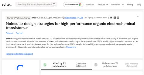 Molecular Design Strategies For High‐performance Organic Electrochemical Transistors Scite