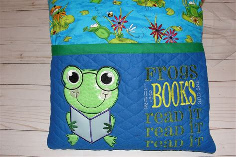 Frog Reading Pillow Pocket Pillowembroidered Book Pillow Birthday