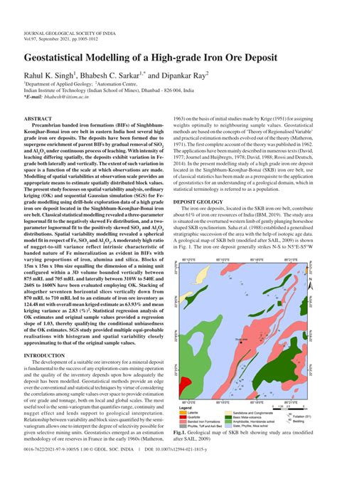 Pdf Geostatistical Modelling Of A High Grade Iron Ore Deposit