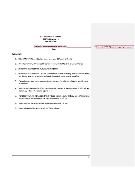 Cs2106 1819s2 Midterm Solution CS2106 Operating Systems 2017 18