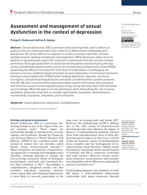 Pdf Assessment And Management Of Sexual Dysfunction In The Context Of