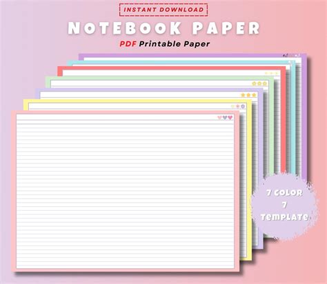 Horizontal Notebook Paper Digital Download Babe Paper Lined Paper PDF Printable Paper