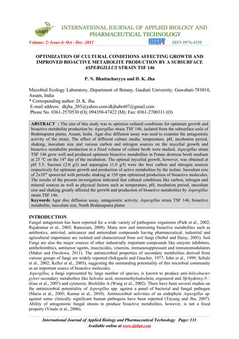Pdf Optimization Of Cultural Conditions Affecting Growth And Improved Bioactive Metabolite