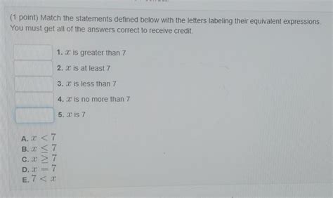 Solved 1 Point Match The Statements Defined Below With The